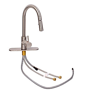 Empire Faucets RV Bullet-Style Kitchen Faucet Head Replacement, Pull Out Sprayer Head and Deck Plate, Brushed Nickel