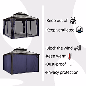 PURPLE LEAF 12' X 12' Hardtop Gazebo Aluminum Frame with Galvanized Steel Double Roof for Patio Lawn and Garden, Navy Blue Curtains and Netting Included Grey Outdoor Gazebo