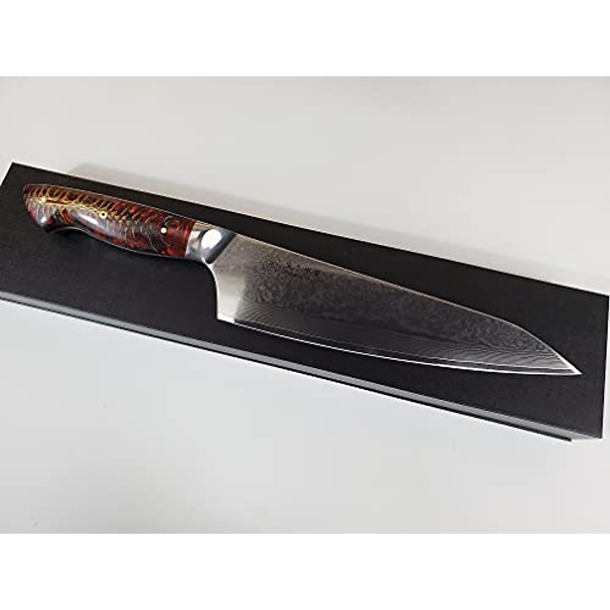 Custom VG10 Damascus chef knife Hybrid Santoku 9" White Silver cast pine cone handle, kitchen knife w/ 67 layer SS Damascus (Blue SIlver)