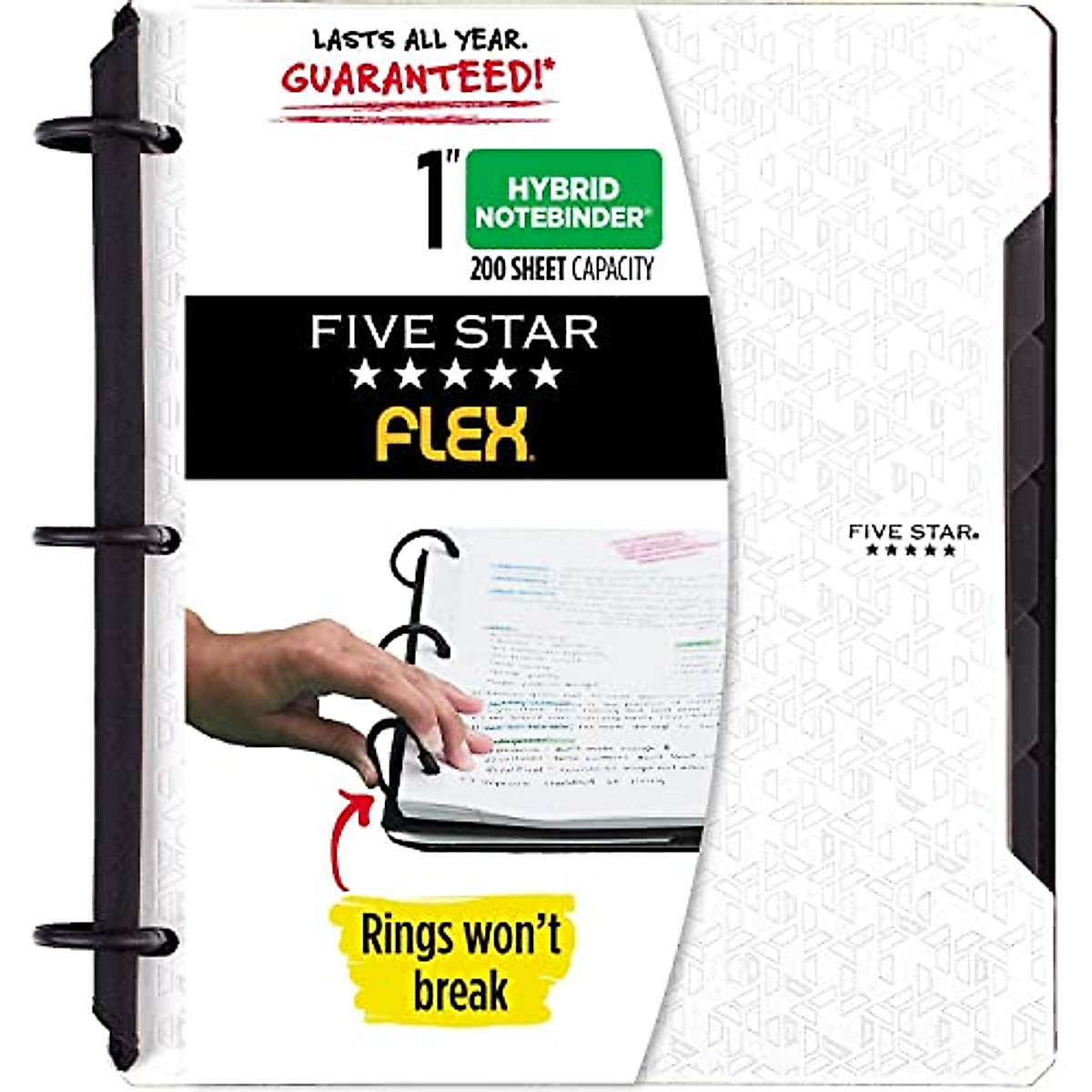 Five Star Flex Refillable Notebook + Study App, College Ruled Paper, 1 Inch TechLock Rings, Pockets, Tabs and Dividers, 200 Sheet Capacity, White (29328AE2)