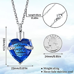 Jadive 3 Pcs Summer Cremation Heart Urn Necklace Ashes Jewelry for Women Ocean Crystal Necklace Waterproof Memorial Pendant Stainless Steel Keepsake with Angel Wing 12 Birthstones Filling Kit
