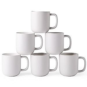 AmorArc 14oz Coffee Mugs Set of 6, Ceramic Coffee Mugs with Large Handle & Wavy Rim for Latte/Hot Cocoa/Tea, Stylish Coffee Mugs for Men Women. Dishwasher&Microwave Safe, Matte White