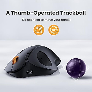 ProtoArc Wireless Trackball Mouse, EM04 Ergonomic Bluetooth Rollerball Mouse Rechargeable Computer Laptop Mouse, 3 Device Connection, Compatible with PC, iPad, Mac, Windows-Purple Ball
