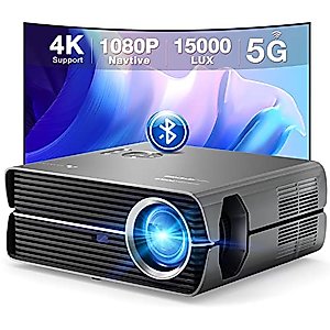 Projector with WiFi and Bluetooth, ASAKUKI Native 1080P 4K Support 450 ANSI Outdoor Movie Proyector, Indoor Home Theater Video Projector w/Portable Bag, Compatible with TV Stick/Phone/iPhone/Laptop