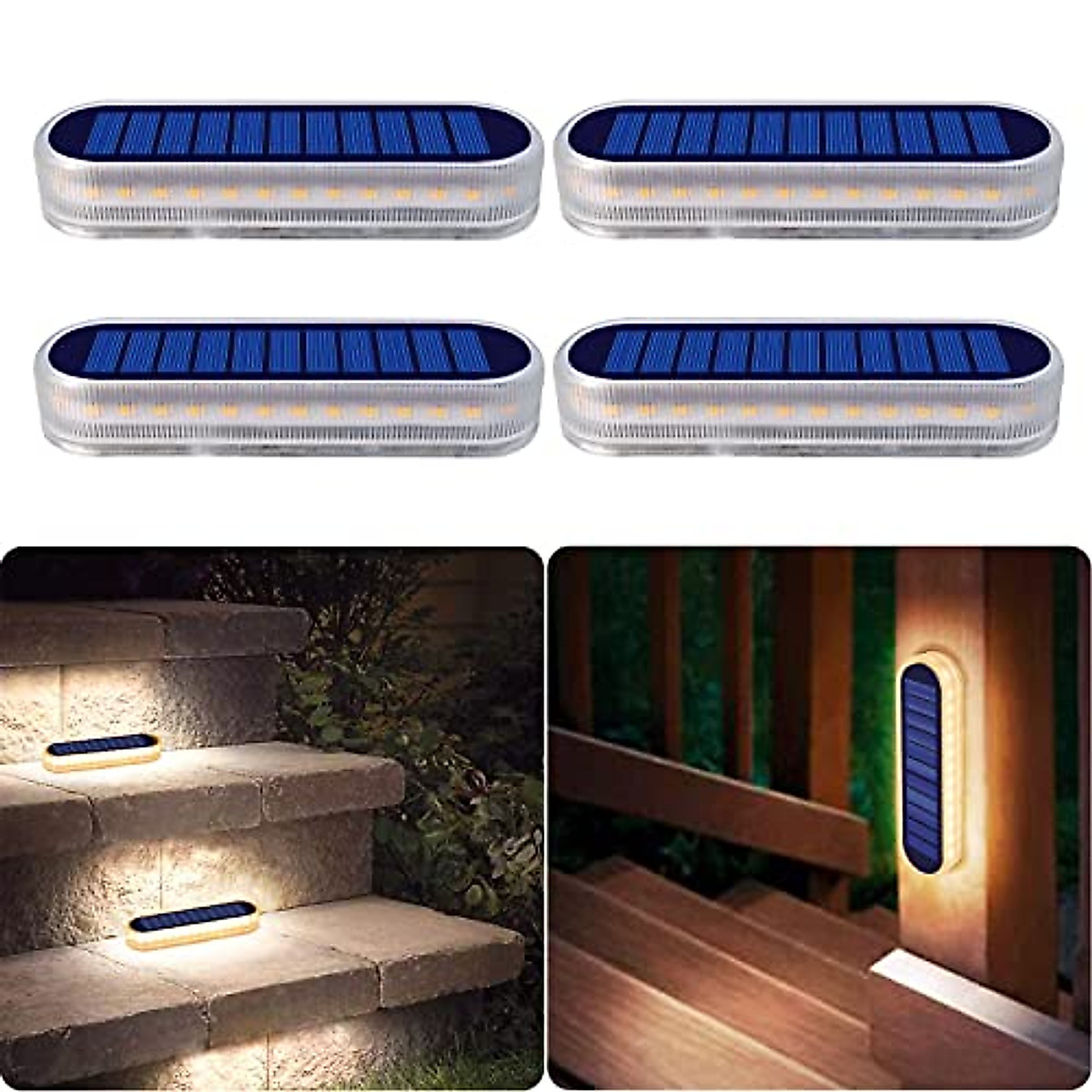 Solar Step Lights Waterproof,Warm White Deck Outdoor,Solar Fence LED,Solar for Stairs,Yard,Patio,Post,Railing,Garden,Backyard,Front Door,Pathway,Driveway,Porch(4 Pack)
