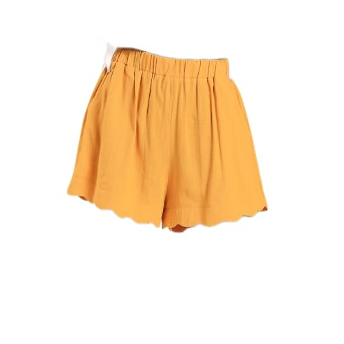 Umgee Linen Blend Elastic Waistband Shorts with Pockets and Scallop Hem (US, Alpha, Large, Regular, Regular, Sunray)