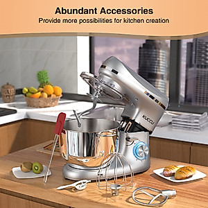 KUCCU Stand Mixer, 6.5 Qt 660W, 6-Speed Tilt-Head Food Dough Mixer, Kitchen Electric Mixer with Stainless Steel Bowl,Dough Hook,Whisk, Beater, Egg white separator (6.5-QT, Silver)