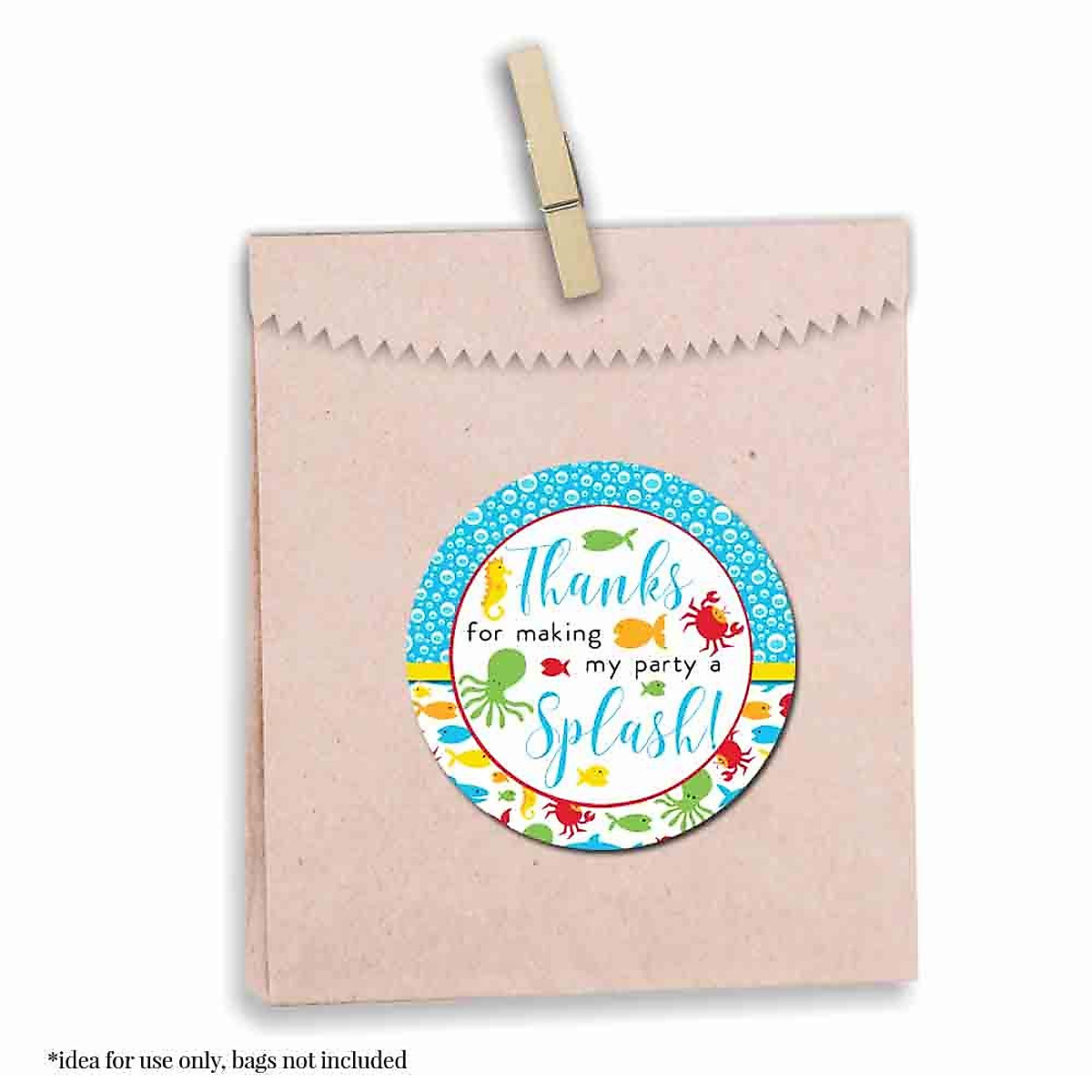 Aquatic Under The Sea Birthday Thank You Sticker Labels for Kids, 40 2" Party Circle Stickers by AmandaCreation, Great for Party Favors, Envelope Seals & Goodie Bags