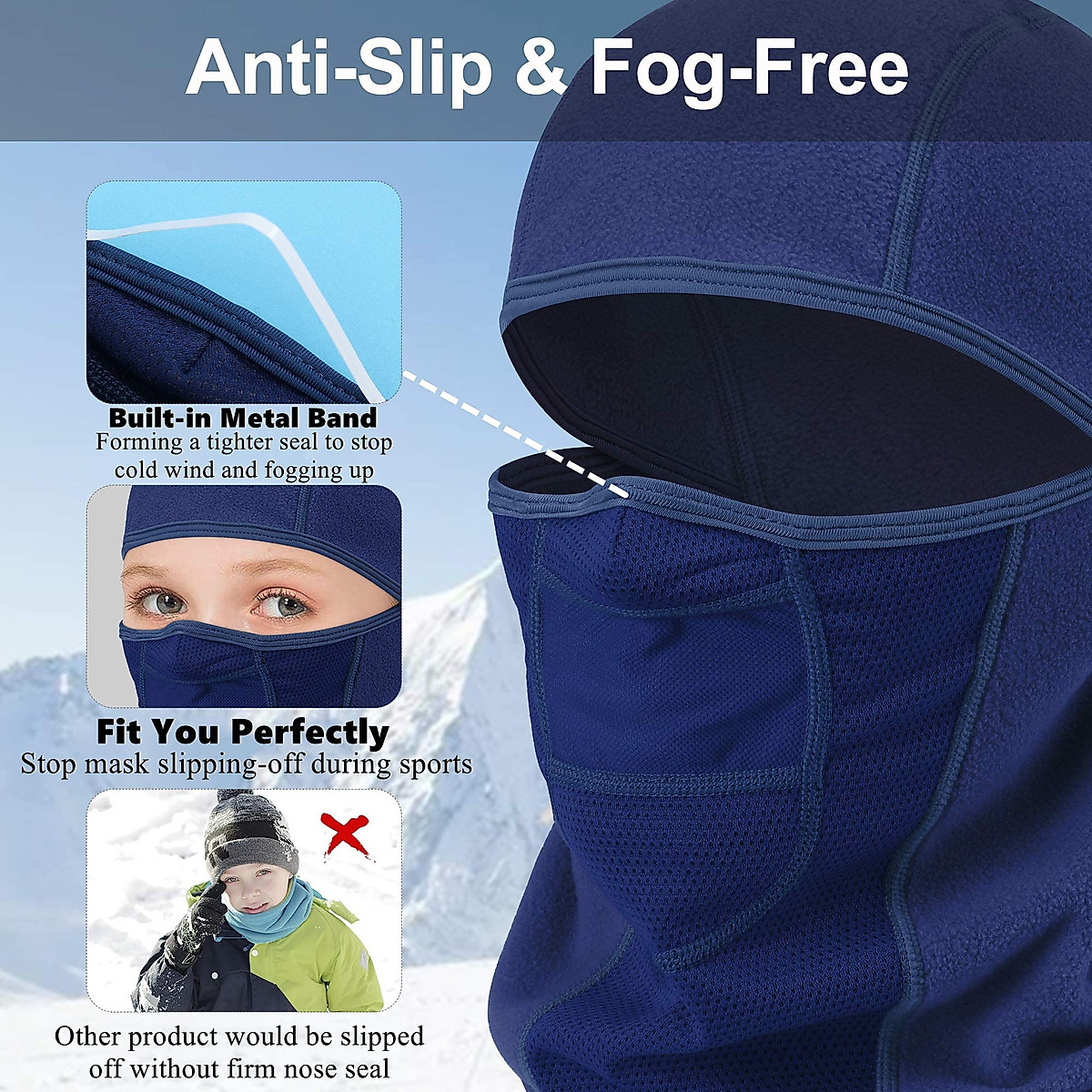 Vorshape Breathable Kids Balaclava Ski Mask, Windprood Face Mask for Cold Weather, Winter Face Warmer for Boys Grils, Youth