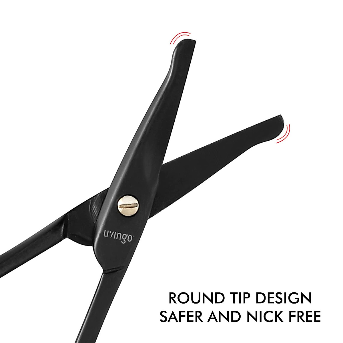 LIVINGO 3.75" Premium Nose Hair Scissors, Curved Safety Blades with Rounded Tip for Trimming Small Details Facial Hair, Ear Hair, Eyebrow (Black)
