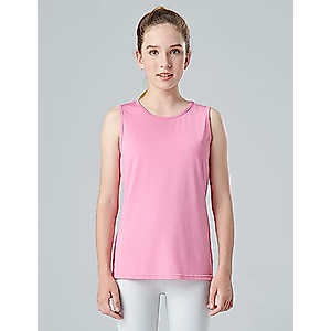 4 Pack Youth Girls Athletic Tank Tops Dry Fit Active Performance Tech Sleeveless Shirts (Set 2, Medium)