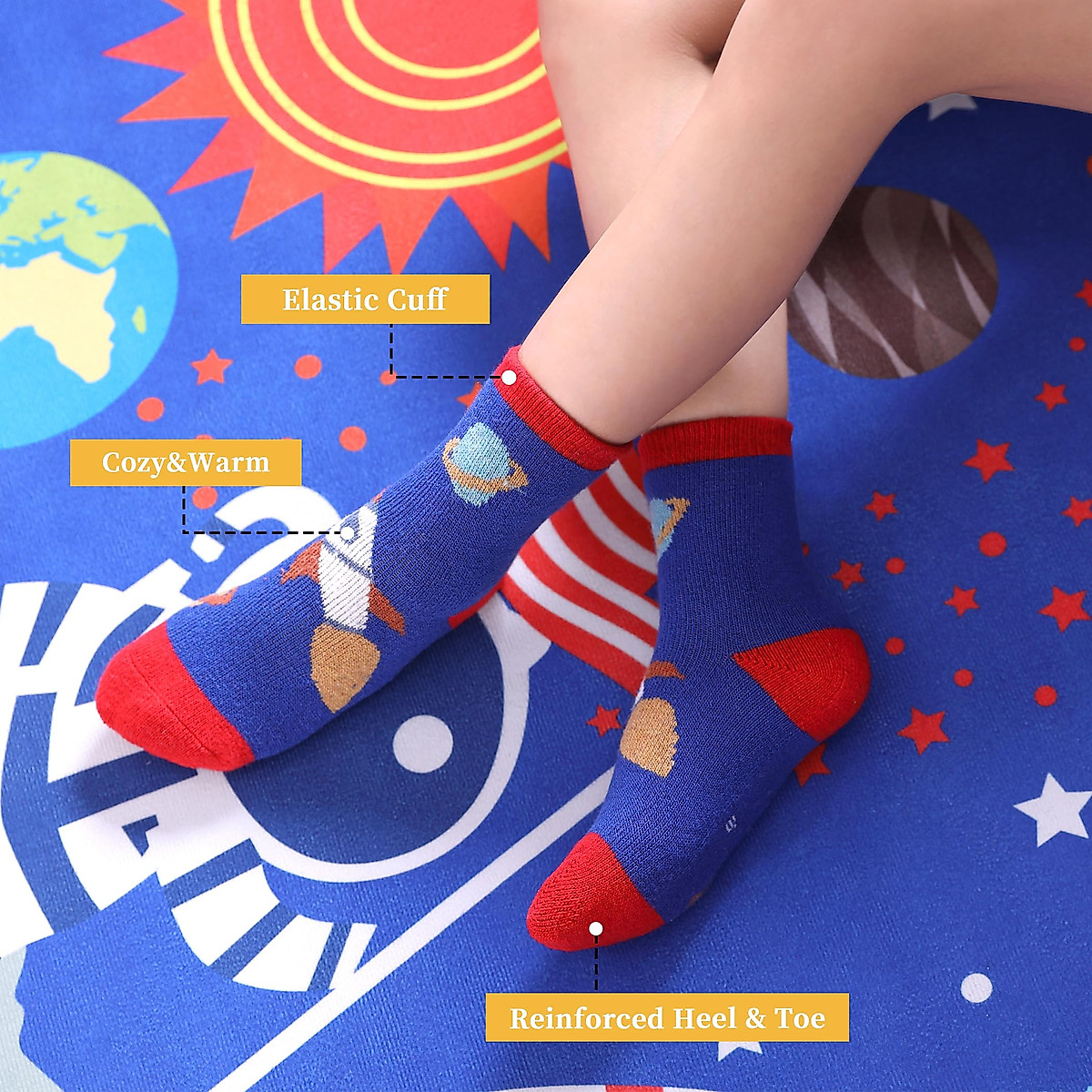 FNOVCO Kids Wool Socks Toddler Warm Thick Wool Hiking Thermal Cozy Boot Crew Socks for Boys Girls 6-Pack (8-12 Years, Outer Space)