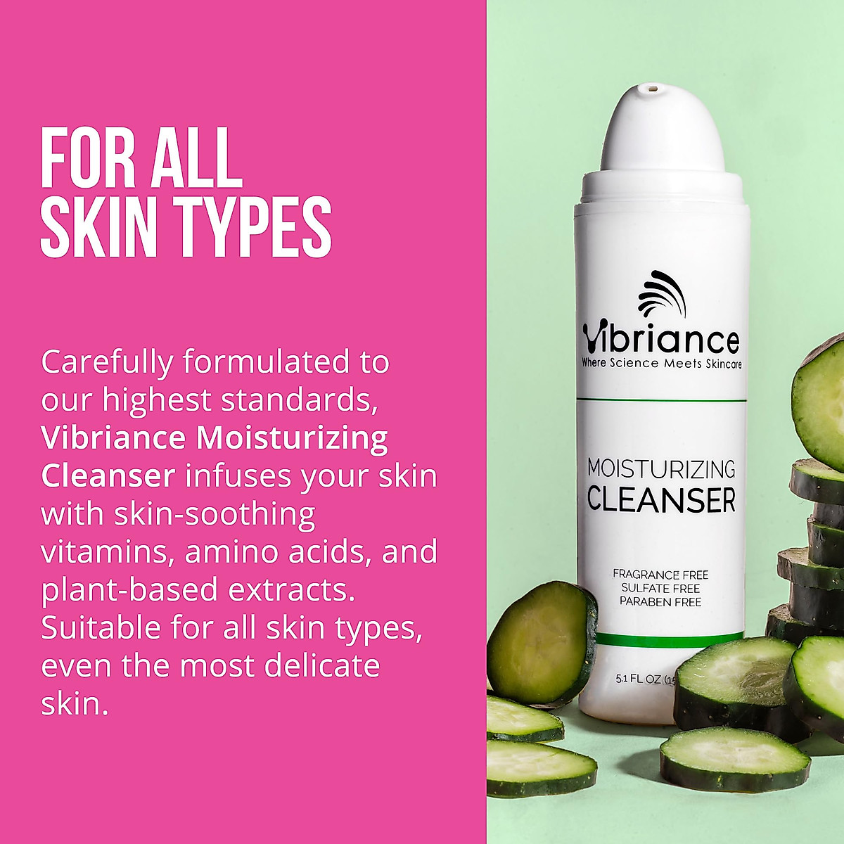 Vibriance Moisturizing Face Cleanser, 5.1 fl oz - Ultra-Hydrating Facial Wash for Women, Normal to Dry Skin - Sulfate and Paraben-Free - Removes Makeup, Impurities