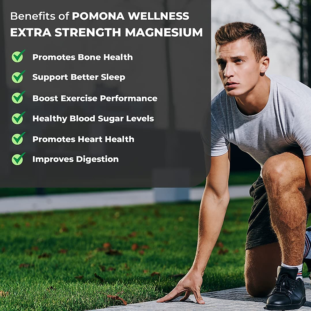 Pomona Wellness Magnesium Supplement, Extra Strength 500mg, Supports Healthy Bones, Sleep And Calm, Muscles & Teeth, Boosts Energy & Relaxation, Non-GMO, Vegan, 60 Capsules