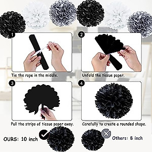 Birthday Decorations Black Silver White, Happy Birthday Party Decorations for Women Girls Men Boys, Happy Birthday Banner, Double-Sided Bday Pattern Card, Birthday Sash, 9 Pompoms, 6 Hanging Swirl Set