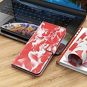 NATUMAX Phone Cover Wallet Folio Case for Oppo REALME 7 PRO, Premium PU Leather Slim Fit Cover for REALME 7 PRO, 2 Card Slots, Horizontal Viewing Stand, Simple case, Red