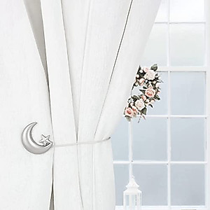 canjuxk 2 Pack Curtain Tiebacks，Magnetic Curtain Tiebacks,Star Moon Curtain Decorative Weave Rope Curtain Holdbacks Holder for Window Decor, Curtain Clips Rope Straps Magnet for Home Office (Silver)