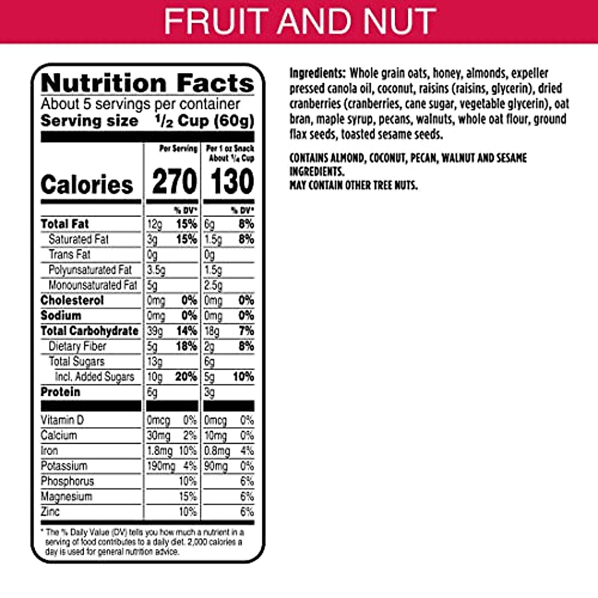 Bear Naked Granola Cereal, Breakfast Snacks, Fruit and Nut (6 Bags)