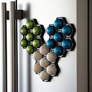 Hemiola Coffee Pod Holders, Honeycomb Capsule Organizer Set Intended for Nespresso Vertuoline Pods, Fridge and Wall Mount, Magnetic and Foam Tape Included, Pack of 3, Holds Up to 21 Pods