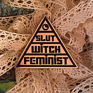 ADHD Witchery. Slut Witch Feminist Antique Brass Huge 2 Inch Pin Enamel Pin. Stamped with Sigil of Hecate On Back. Made For Witchy, Slutty, Freaks & Lovers. Wiccans, Pagans, Trans Witches, Queer Witches, Bi Witches, Intersectional Feminist Activists, Plea