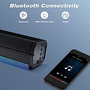 Delxo Pro Wireless Bluetooth Speakers with Lights,24W Loud Stereo Bluetooth Speaker Extra Bass Sound Bar for TV, PC,Tablet and Phone,TWS Pairing FM Radios Portable Speaker for Home,Party,Outdoor,Shops