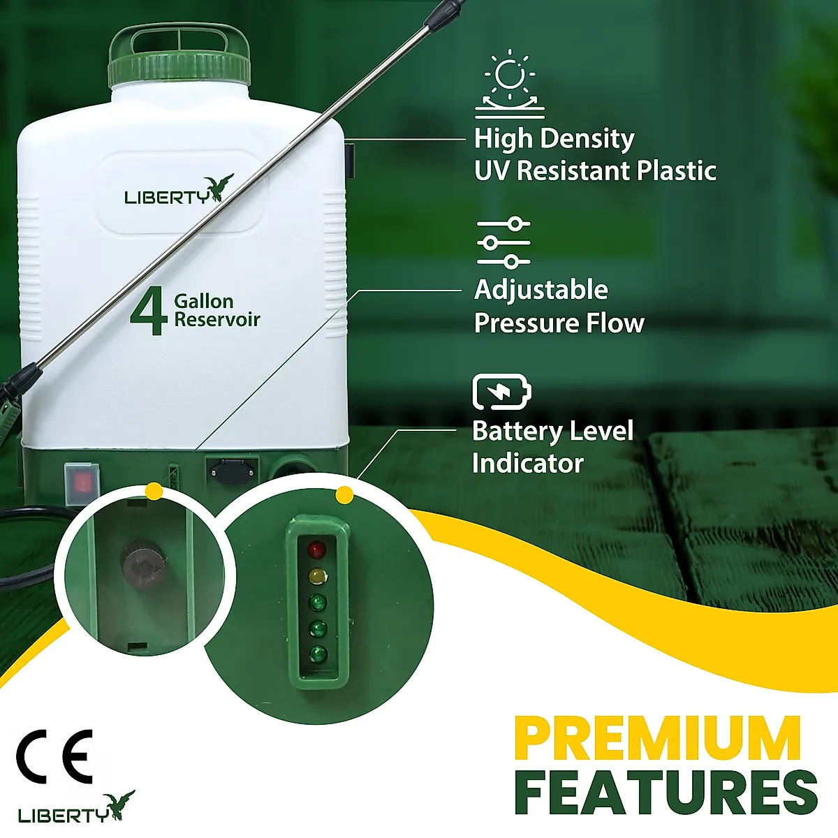 Liberty 4 Gallon, Battery Powered, Professional Grade, Backpack Electric Sprayer with Long Life Battery and Multiple Nozzles