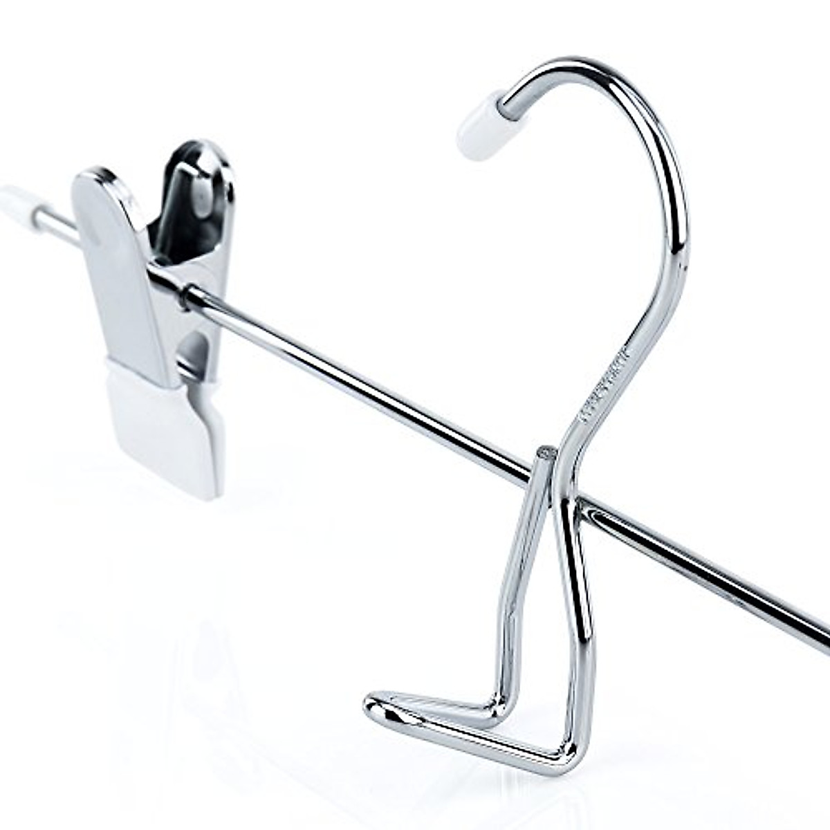 HANGERWORLD 12 Chrome 13.4inch Metal Pants Skirt Adjustable White Non Slip Clip Coat Clothes Garment Hangers with Accessory Hook