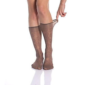 AWS/American Made Sheer Knee High Socks for Women Pack of 3 Pairs 15 Denier Stay up Band (Mink Flower Patterned)