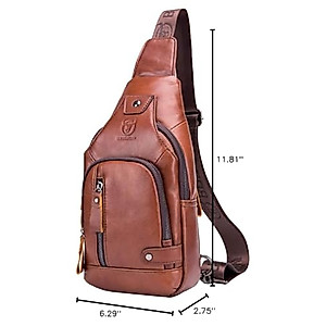 Hebetag Leather Sling Bag Hiking Daypack for Men Women Outdoor Travel Camping Fishing Crossbody Shoulder Chest Pack Backpack