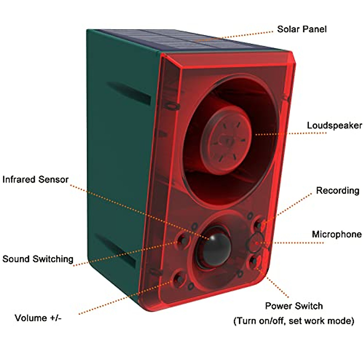 Aolyty Solar Warning Lights with Remote Control, 129DB Sound Solar Strobe Alarm Light Volume Adjustable 3 Modes Motion Sensor Security Light Waterproof for Home Farm Barn Yard Orchard