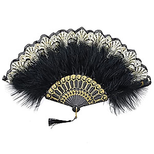 BABEYOND Marabou Feather Fan 20s Vintage Folding Fan Flapper Hand Fan for Costume Dancing