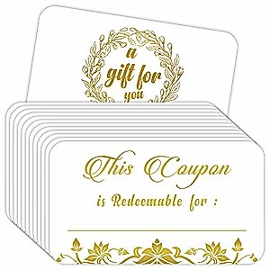 PARTH iMPEX 50 Coupon Cards - Gold Foil Stamping 3.5"x2" Blank Gift Certificates Redeem Vouchers