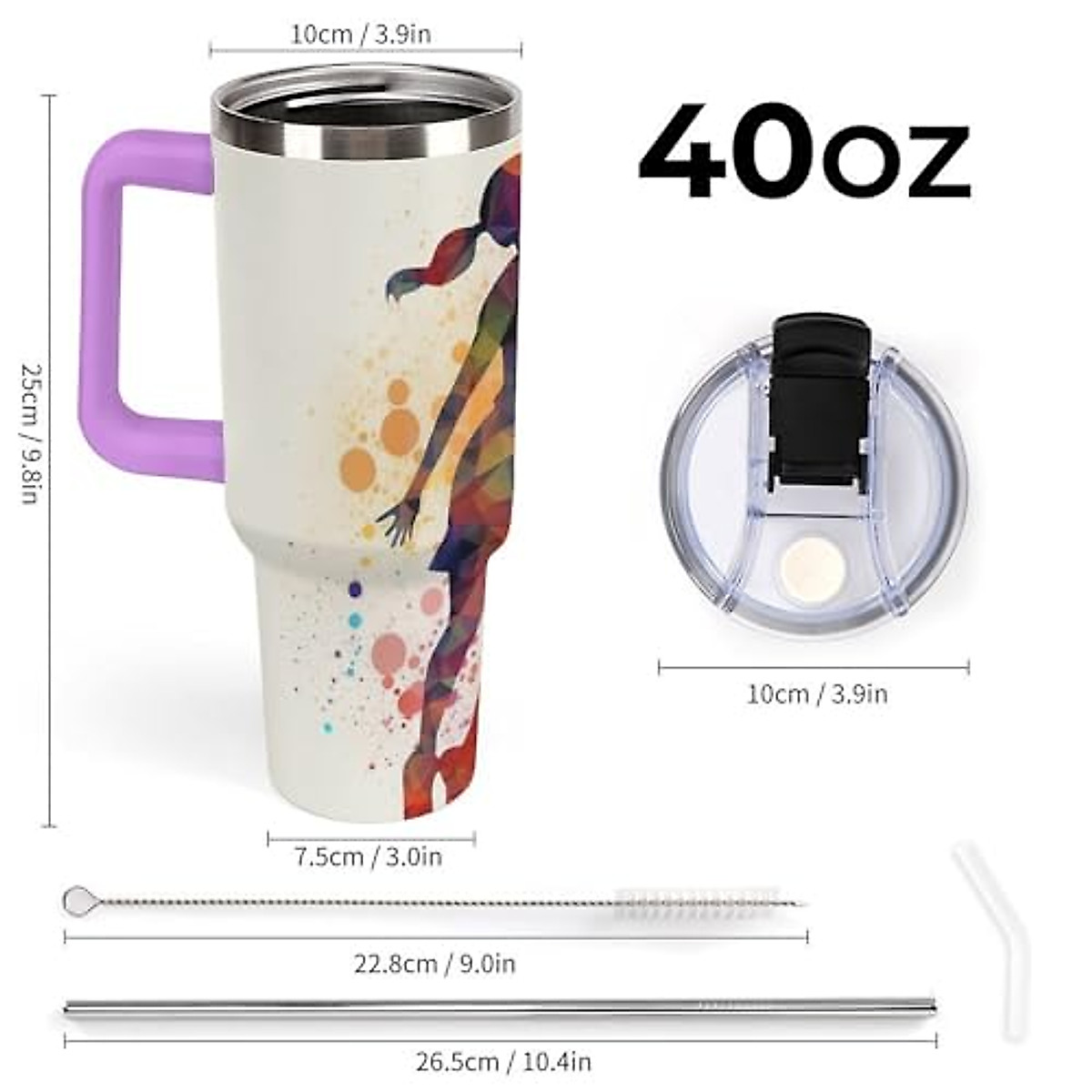 QWJKM Basketball Pattern Travel Tumbler 40 Oz Leak-Proof Large Capacity With Lid Straw Coffee Mug Car Cup Stainless Steel Water Bottle Insulated Bottles