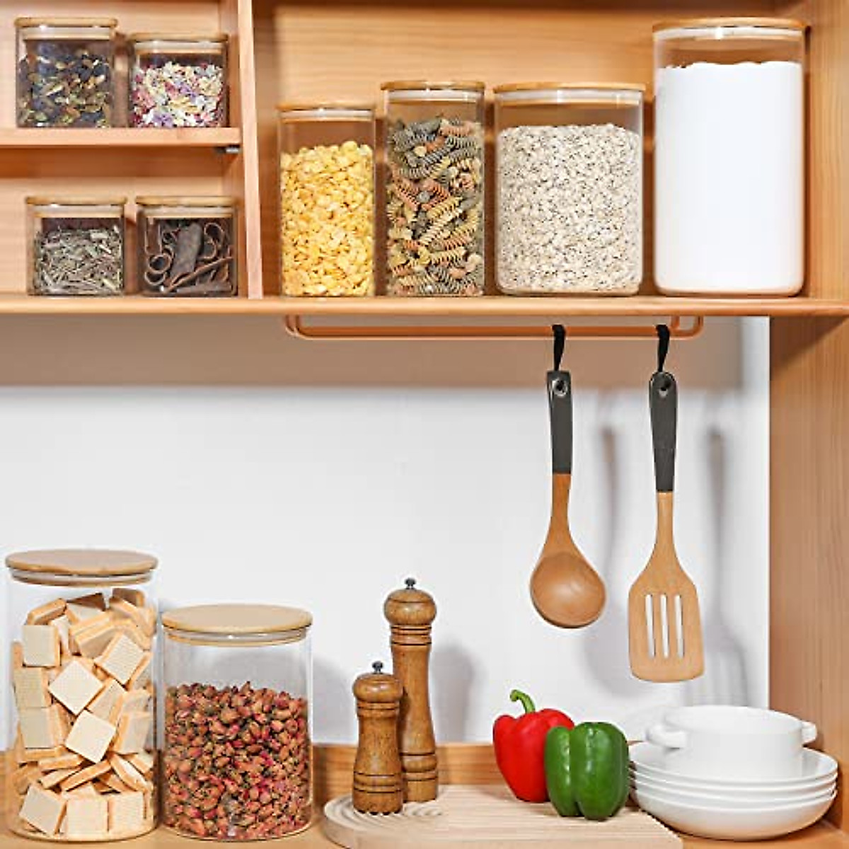 ComSaf Glass Jar with Airtight Lid (101 Oz/37 Oz), Glass Food Storage Container with Bamboo Lid, Clear Glass Food Canister Set of 2 for Dry Food Like Rice, Sugar, Flour, Pasta, Cereal, Beans, Nuts