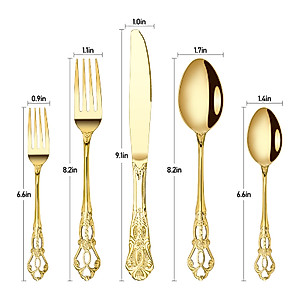 20 Piece Silverware Set Service for 4,Premium Stainless Steel Flatware Set,Mirror Polished Cutlery Utensil Set,Durable Home Kitchen Eating Tableware Set (Golden)