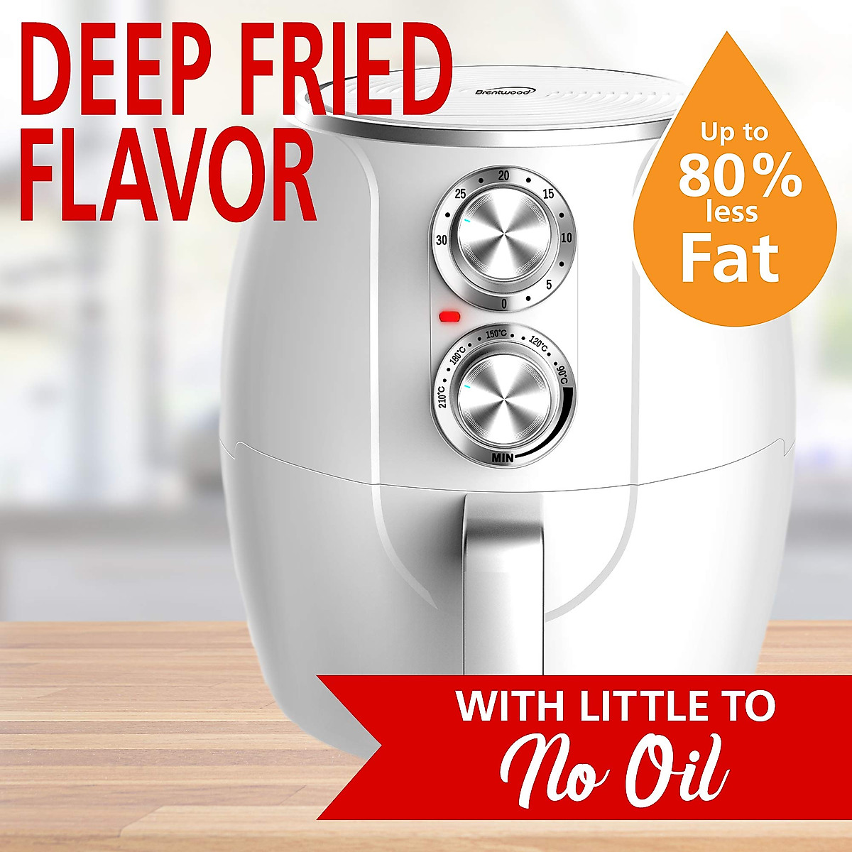 Brentwood 3.2-Quart Small Electric Air Fryer, Timer & Temp. Control (white, silver), Normal, AF-300W