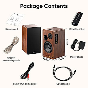 Saiyin Bookshelf Speakers with MIC Input, 40W X 2 Powered Bluetooth Bookshelf Speakers Pair-Optical Input, 5 Inch 2.0 Stereo Active Speakers with Subwoofer Line Out