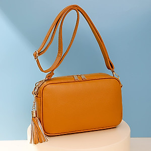 DIVCIDLC Women Camera Bag Purse, Convertable Crossbody Bags, Guitar Strap Shoulder Purse with Tassel, Turmeric