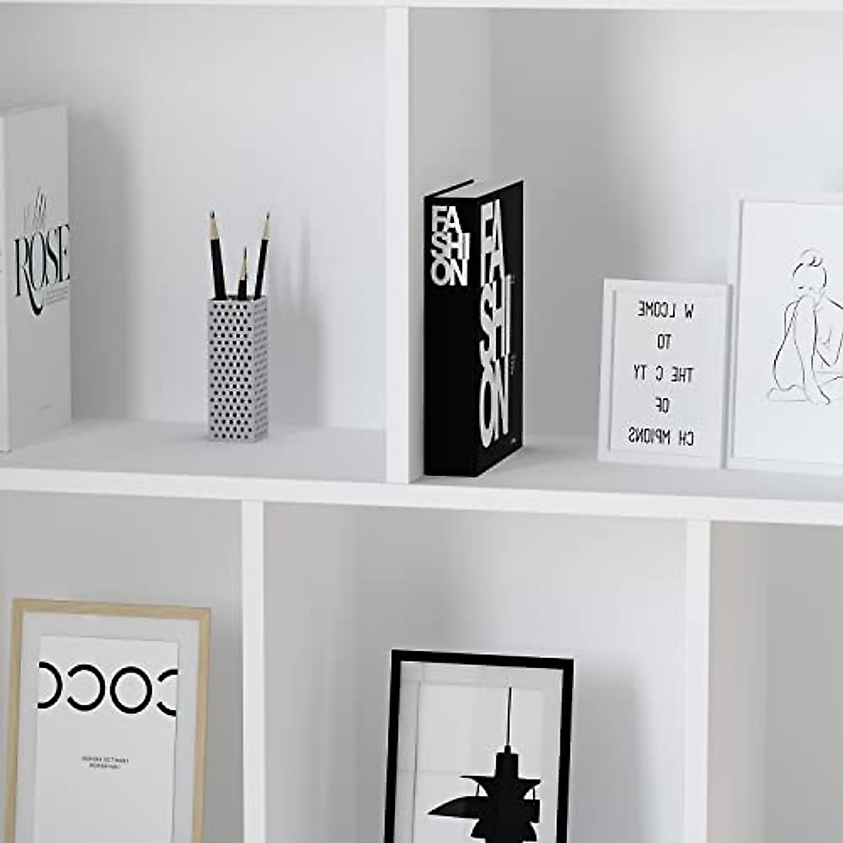 ECACAD Bookcase, Wood Bookshelf with 3 Tier Open Shelves, 10-Cube Storage Organizer Display Shelf for Living Room, Home Office, White (47.2”L x 9.4”W x 40.9”H)