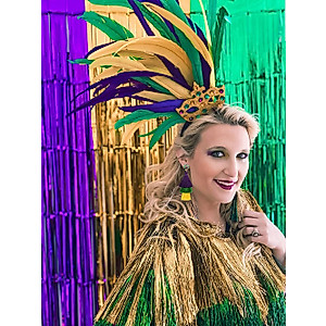 2 Pairs Mardi Gras Earrings for Women Beaded Mask Tassel Dangle Earrings Fat Tuesday Carnival Parade Jewelry Gifts