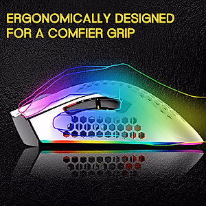 VEGCOO Wireless Gaming Mouse, Silent Click Wireless Rechargeable Mouse with Colorful LED Lights and 3 Level DPI 400mah Lithium Battery for Laptop and Computer (C23 White)