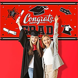 Graduation Backdrop Banner Red Large Congrats Grad Party Supplies Decorations Photography Background for 2023 Graduation Party