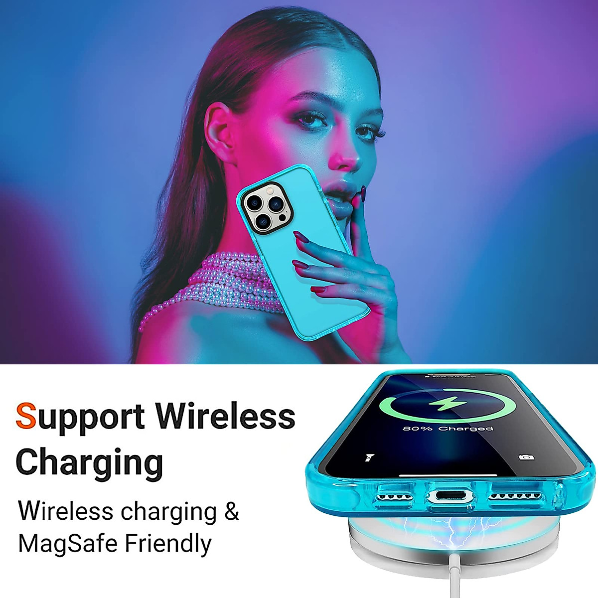 Neon Clear Case for iPhone 14 Pro Max, Cute Retro Vibrant Design Phone Cases for Women Accessories,Camera Protector Cover Soft Silicone Protective