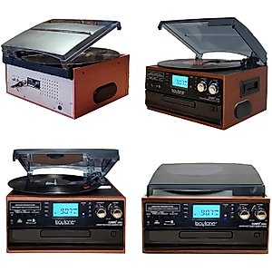Boytone BT-22MS, Bluetooth Record Player Turntable, AM/FM Radio, Cassette, CD Player, 2 Built in Speaker, Ability to Convert Vinyl, Radio, Cassette, CD to MP3 Without a Computer, SD Slot, USB, AUX