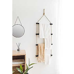 Dahey Blanket Ladder Scarf Holder Rack, Bath Towel Rack Bar Storage Ladder Wood Wall Hanging Living Room Scarf Ladder Rustic Home Decor Ladder,Black
