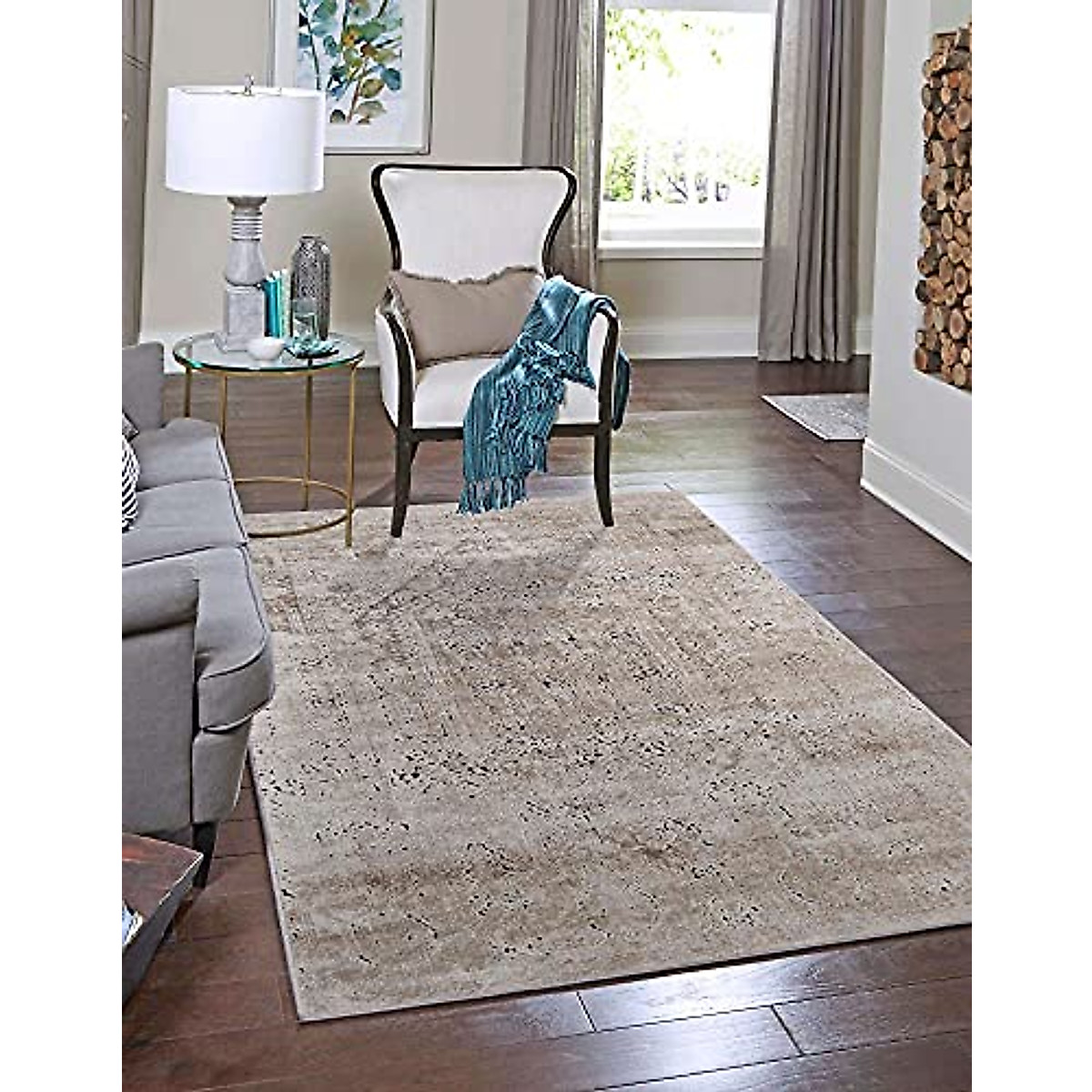 Unique Loom Chateau Collection Traditional, Vintage, Textured, Medallion, Distressed, Victorian Area Rug, 9 ft x 12 ft, Beige/Light Brown