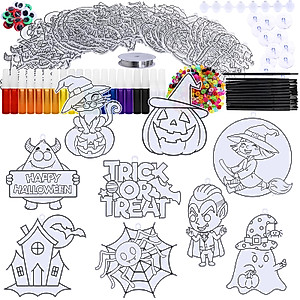 27 Sets Halloween Suncatcher Ornaments Decoration DIY Window Paint Art Craft Kit Jack-O'-Lantern Ghost Vampire Witch Spider Sun Catchers for Halloween Classroom Party Art Activity Trick or Treat Gift