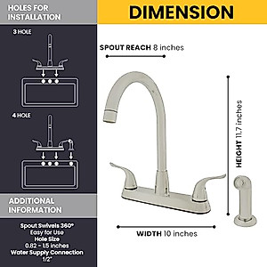 WMF-8235GNZMLP-BN - Hybrid Metal Deck Kitchen Sink Faucet High Spout with Double Handle and Side Sprayer (Brushed Nickel)