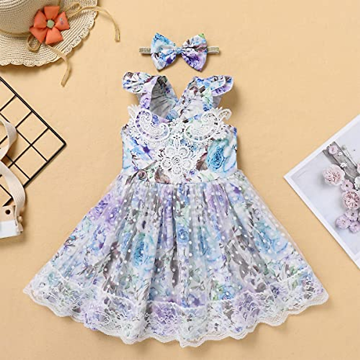 Baby Toddler Girl Summer Dress,Little Girls Boho Tutu Dress A-line Birthday Christmas Party Princess Dress Sleeveless Backless Ruffle Swing Daddy&Daughter Dance Dresses Blue-Tulle 6-12 Months