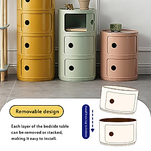 Round Nightstand with Drawers,Small Bedside Table with Storage,Round Storage Cabinet with Sliding Door,Modern End Table Side Table,Plastic Bedside Table Chest for Living Room Bedroom Bathroom